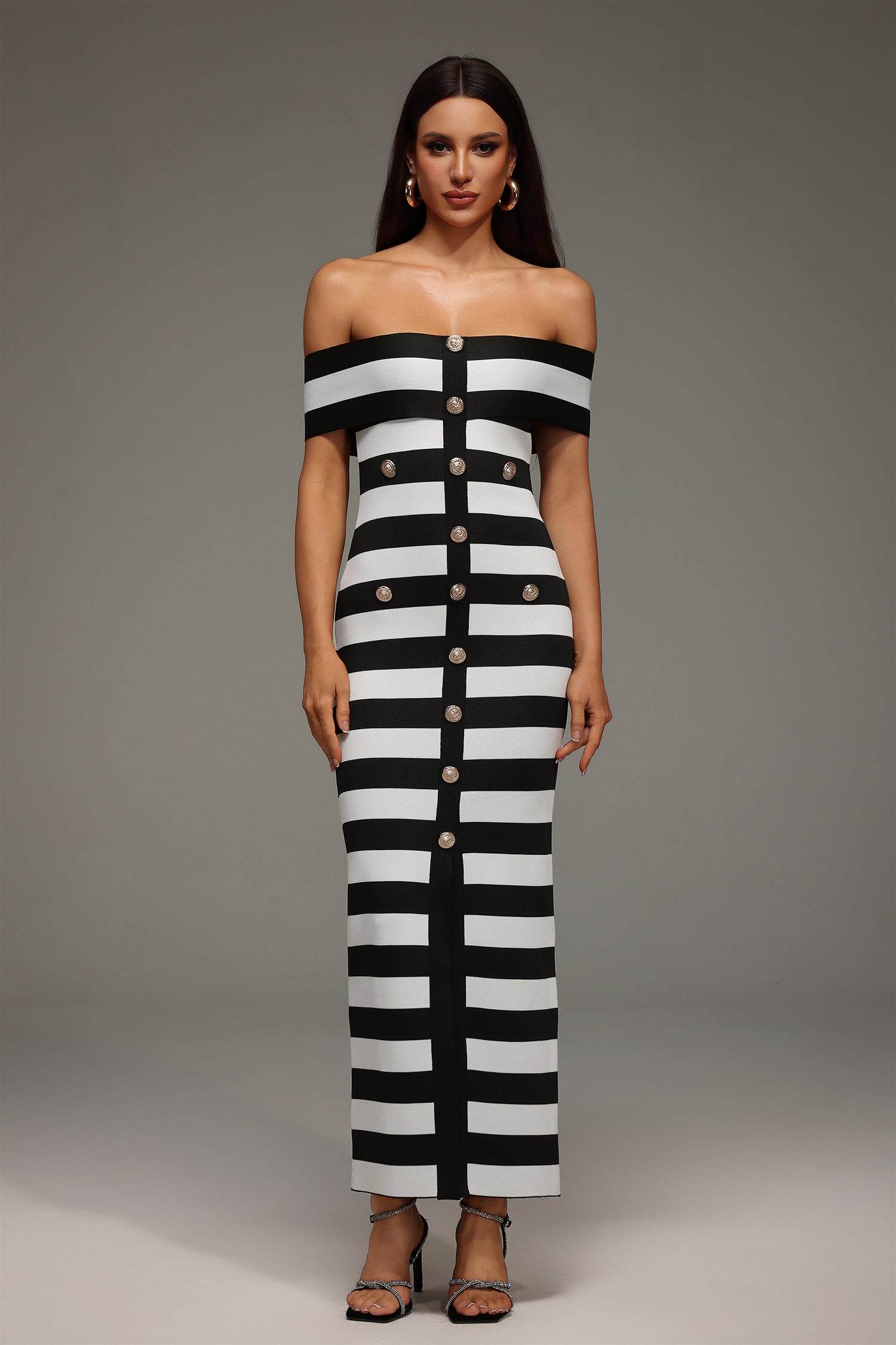 Habiba Off The Shoulder Stripes Bandage Maxi Dress – JWISI